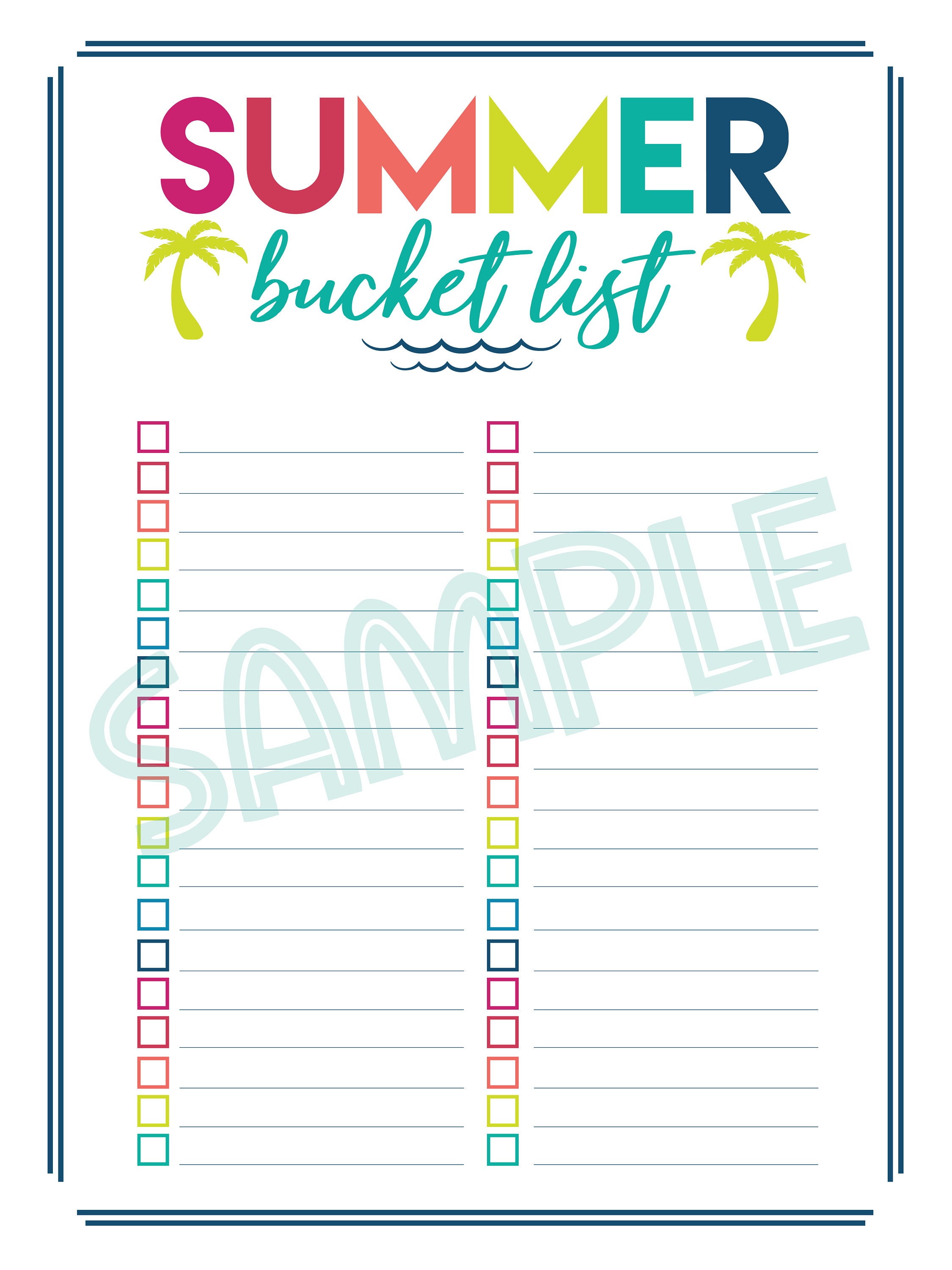 Kids Summer Bucket List Activity Printable Download | Etsy