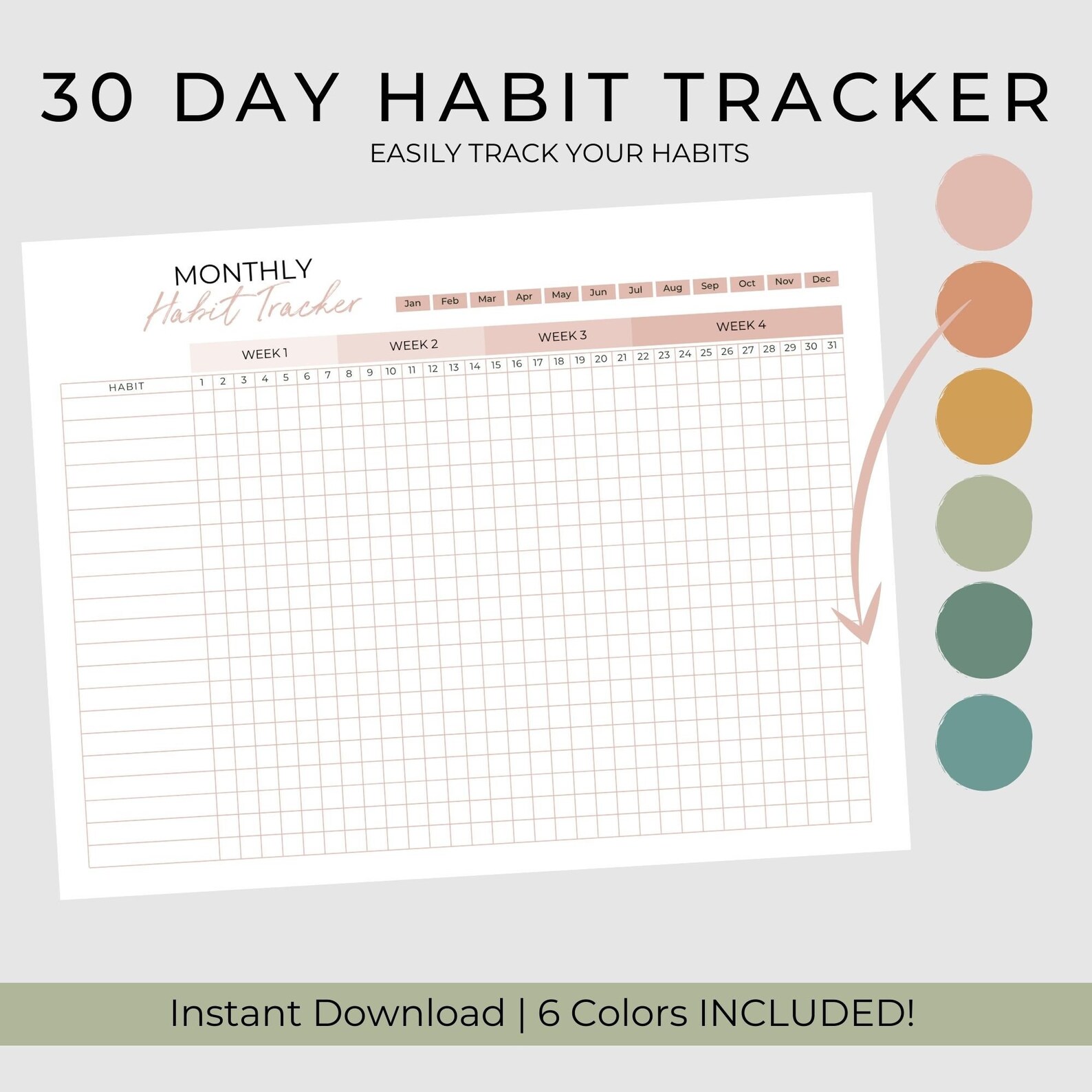 Monthly Habit Tracker Printable 30 Day Habit Tracker - Etsy