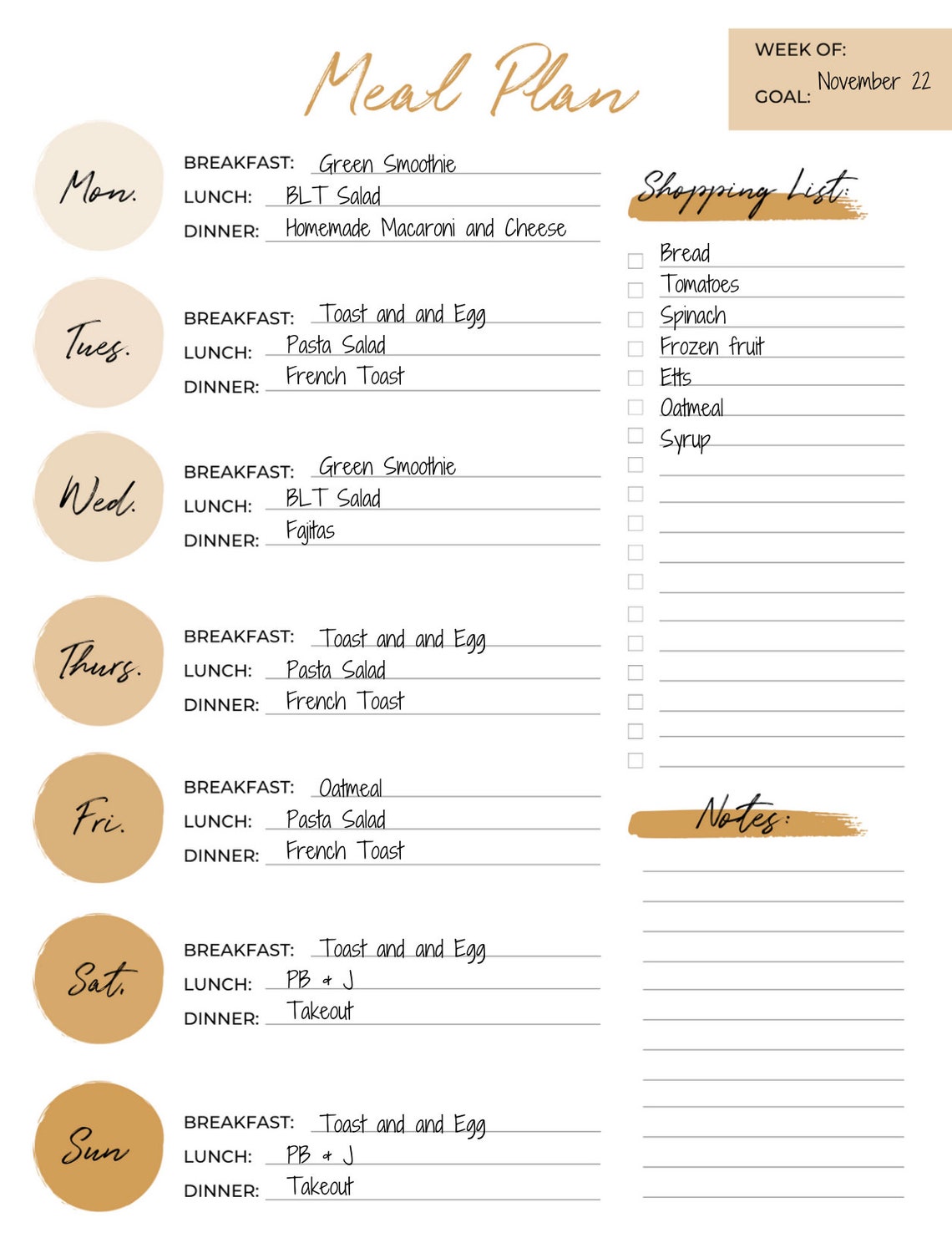 Meal Plan Printable PDF Weekly Meal Plan Meal Planning - Etsy