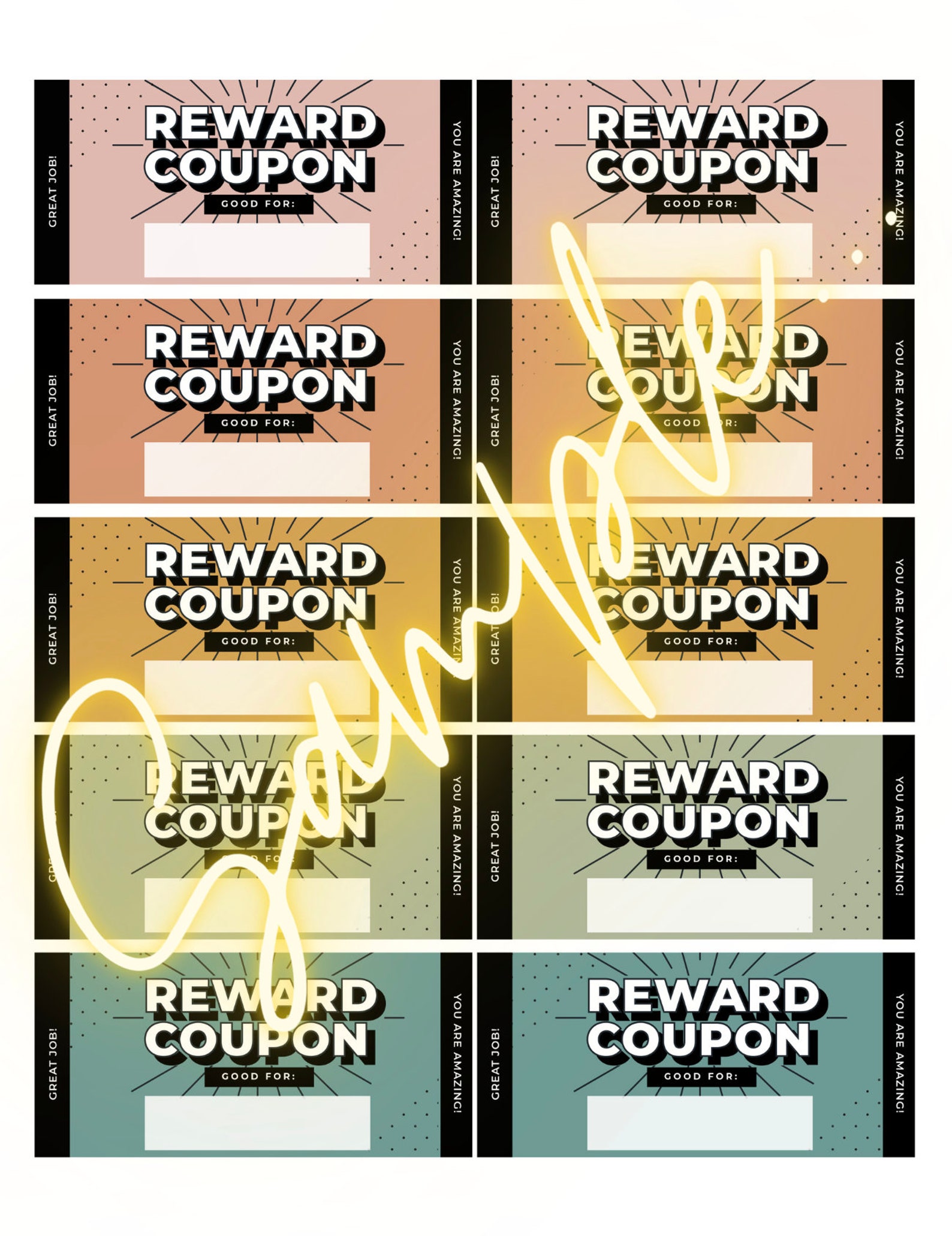 EDITABLE Kids Reward Cards Kids Good Behavior Coupon - Etsy