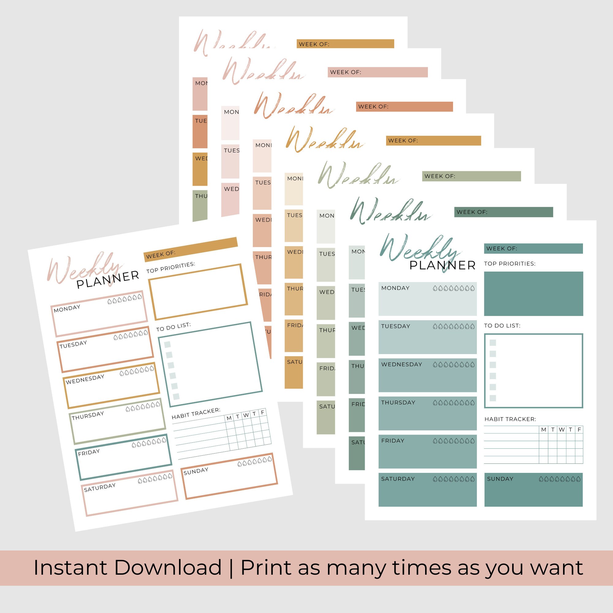 Undated Weekly Planner Printable with To Do List PDF Weekly | Etsy