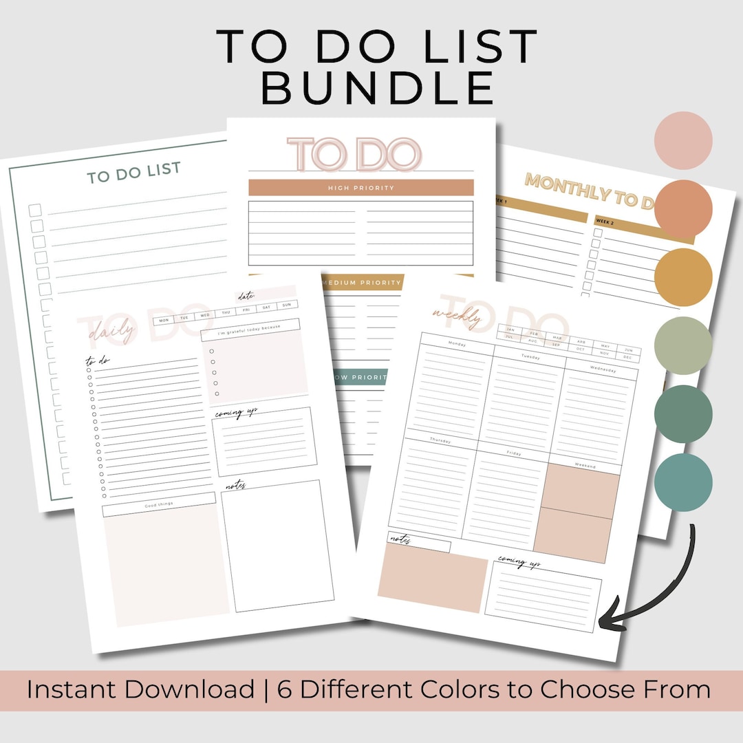 To-do List Template Bundle | Editable Monthly To-do List | Weekly To-do ...