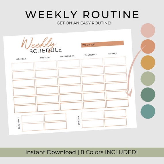 Undated Weekly Routine Planner Printable Weekly Agenda - Etsy