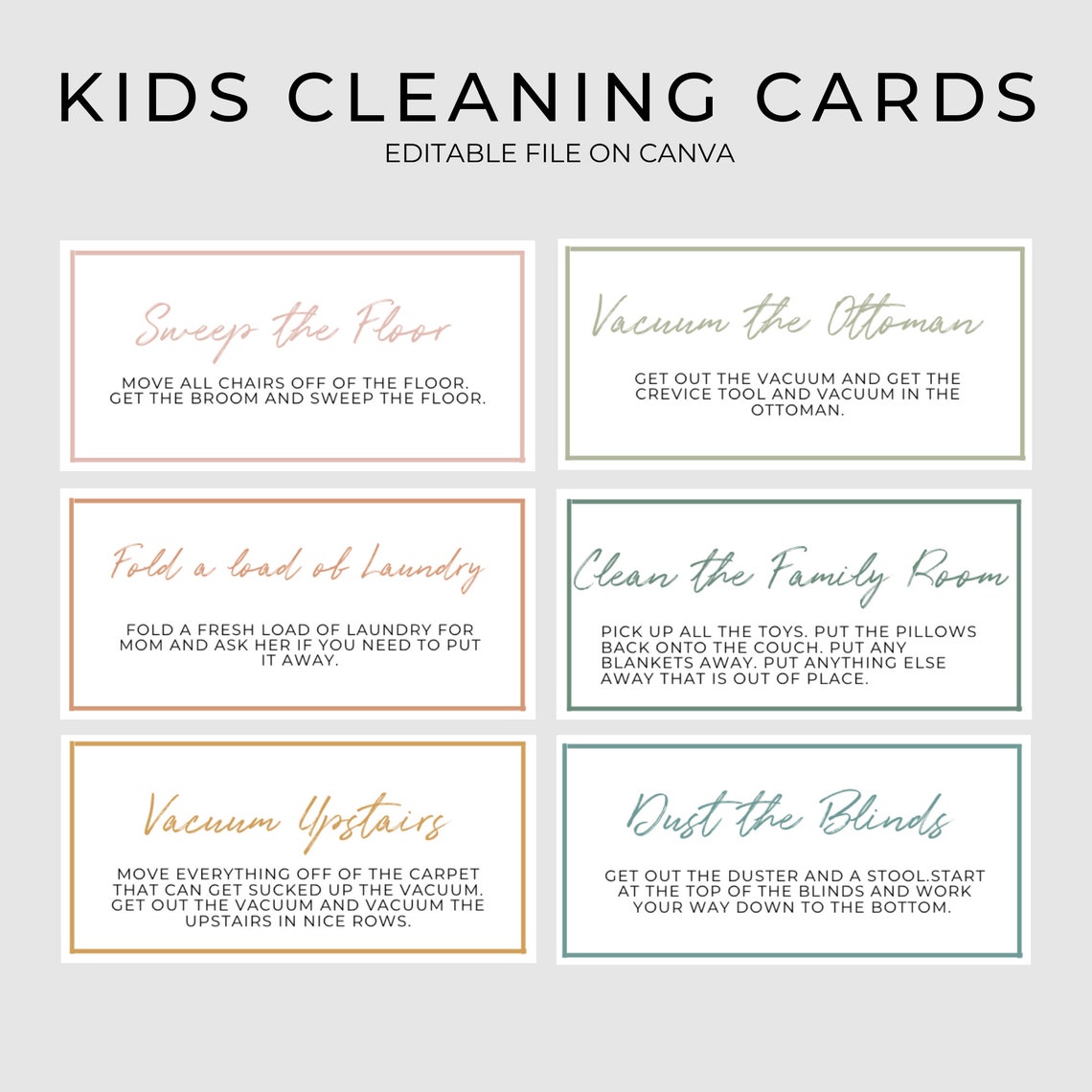 EDITABLE Kids Chore Chart Cards Chore Cards Responsibility - Etsy