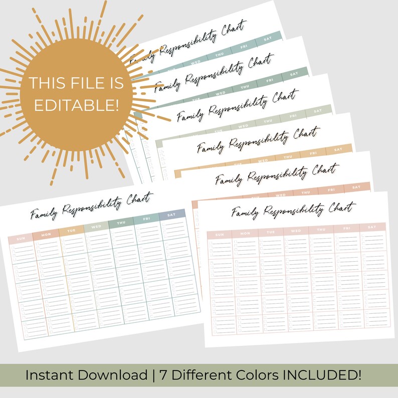 EDITABLE Family Responsibility Chart Chore Chart Kids | Etsy