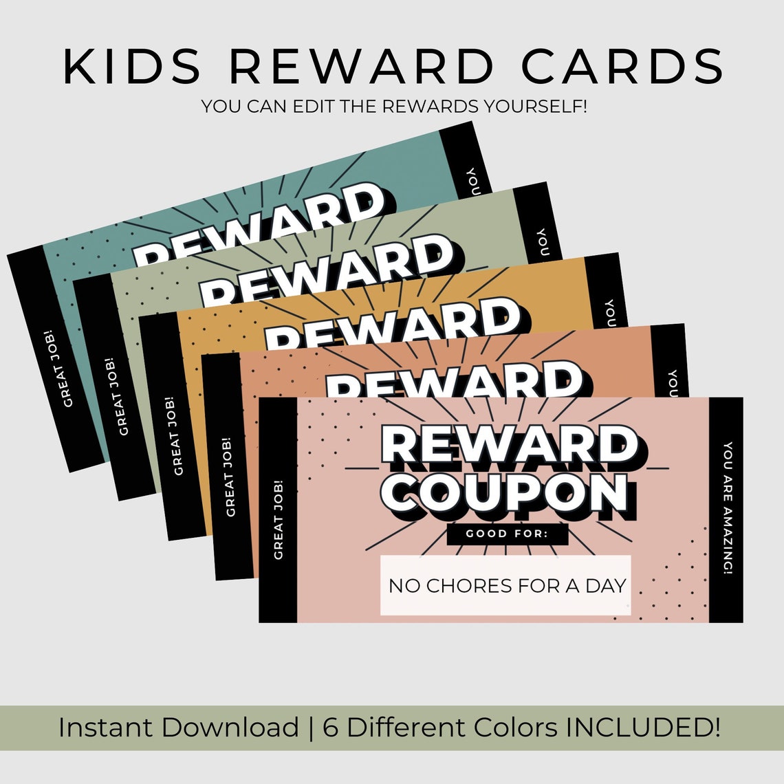 EDITABLE Kids Reward Cards Kids Good Behavior Coupon - Etsy