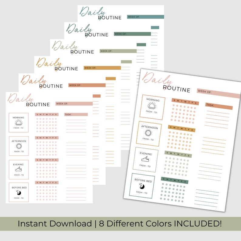 Undated Printable Daily Routine Planner Pages PDF Cute Daily | Etsy