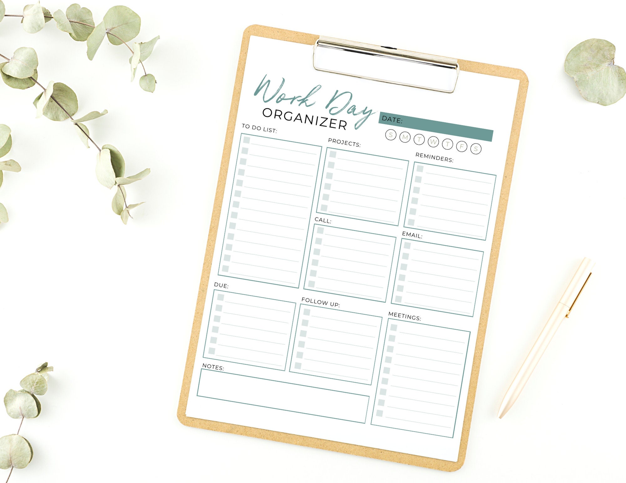 Work Planner Undated Printable Work Day Organizer Project | Etsy