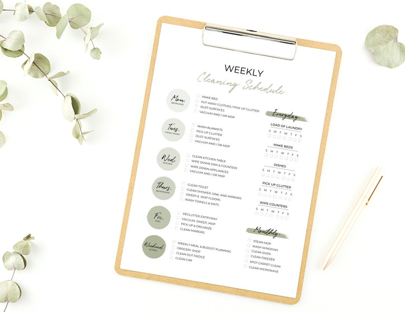 Editable Weekly Cleaning Printable | Cleaning Planner | Cleaning ...
