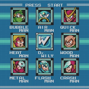 Mega Man 2 Level Select Screen Cross Stitch Pattern Digital Download ...