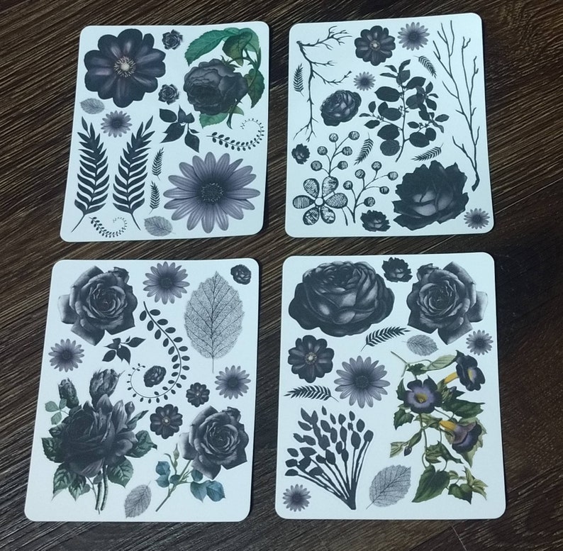 Gothic Floral Sticker Set. Black Flower Stickers. Planner Stickers. - Etsy