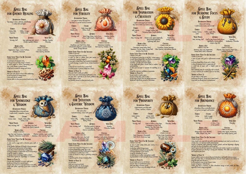 SPELL and HEX BAGS | Instant Digital Download Printable Book of Shadows ...