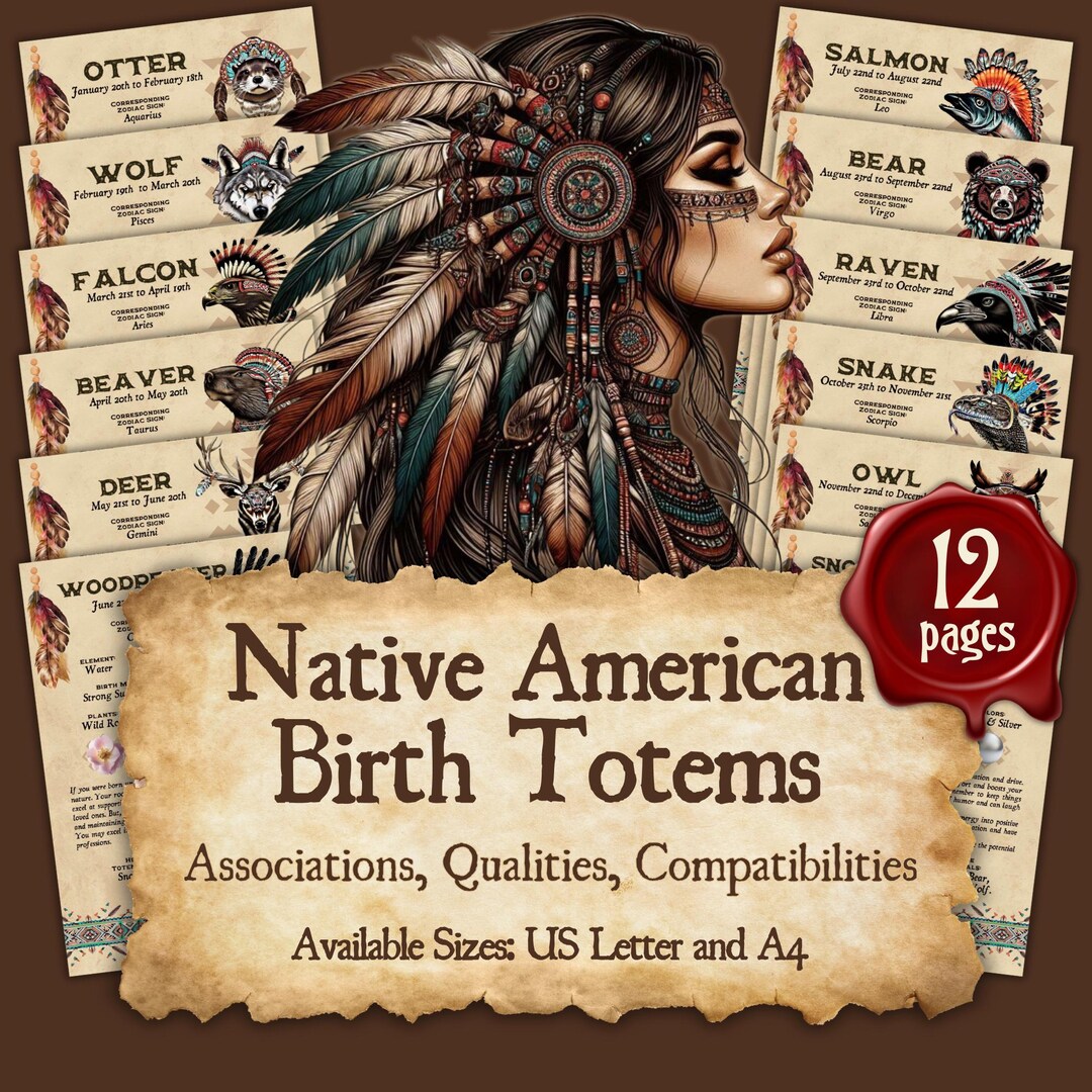 Native American Birth Totem Animals | Instant Digital Download ...