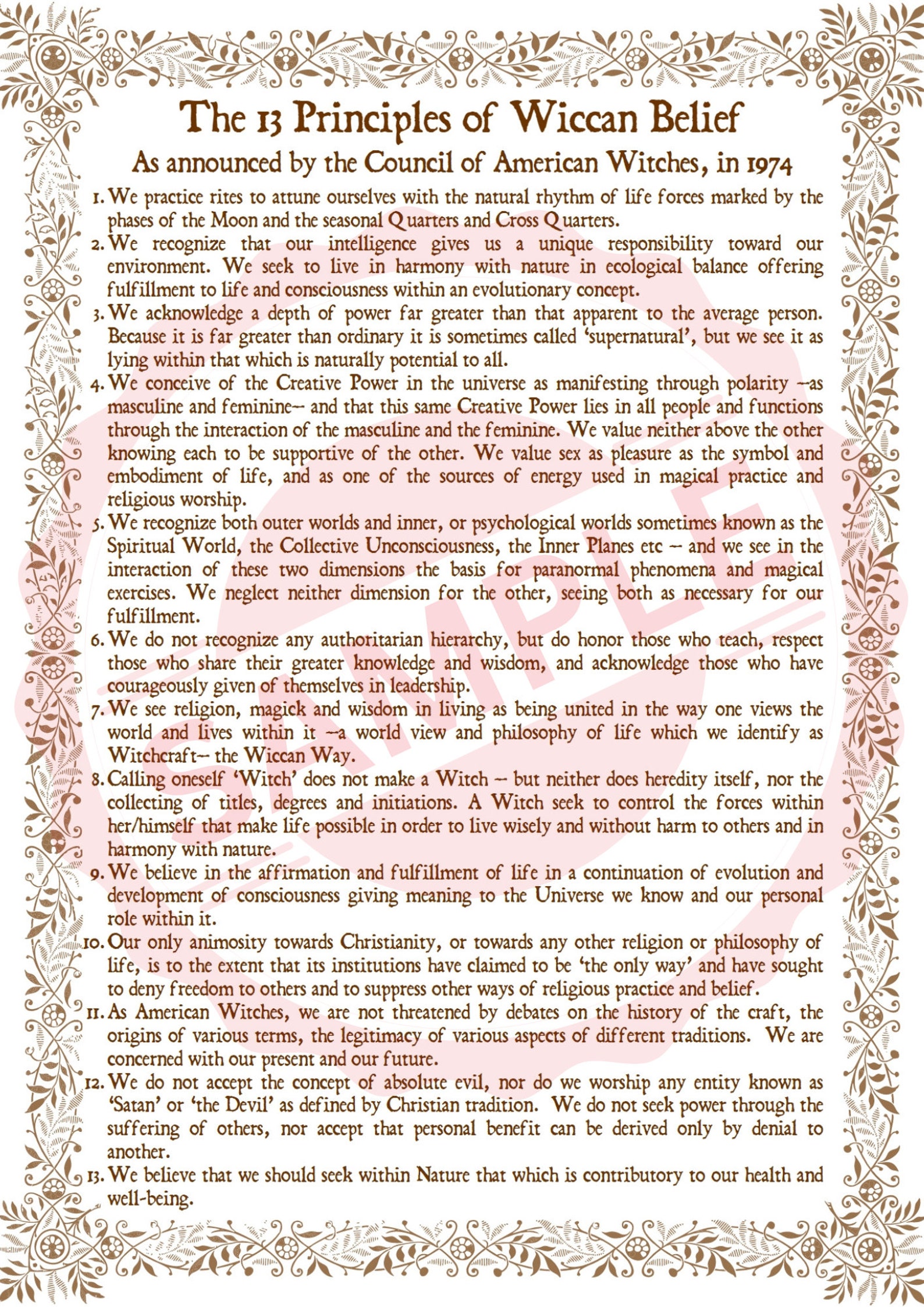 13 Principles of Wiccan Belief 2 Alternative Designs Instant Digital Download Printable Book of ...