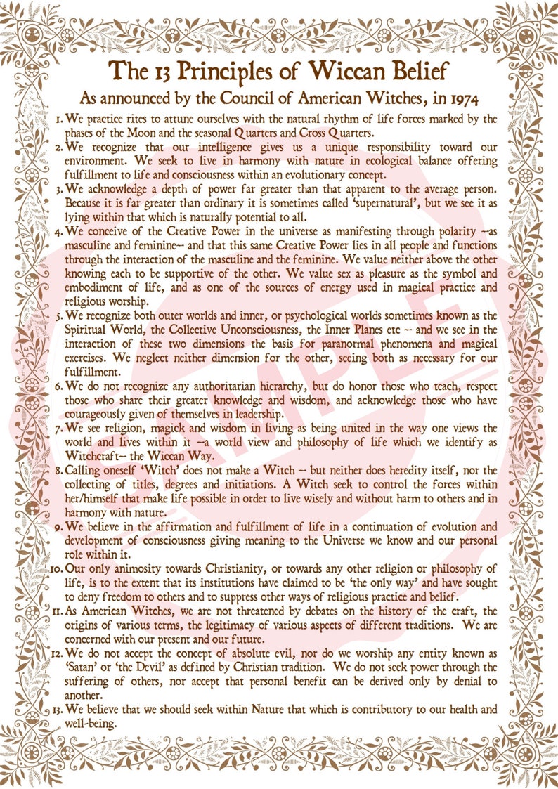 13 Principles of Wiccan Belief 2 Alternative Designs Instant Digital ...
