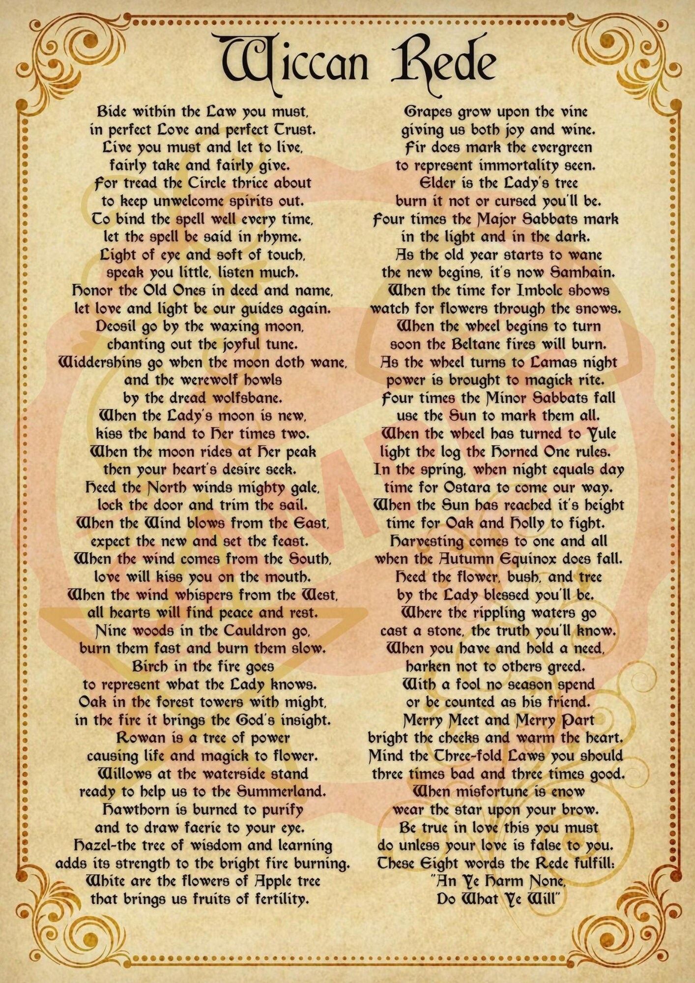 WICCAN REDE Long Version Laws of Wicca Instant Digital Download ...