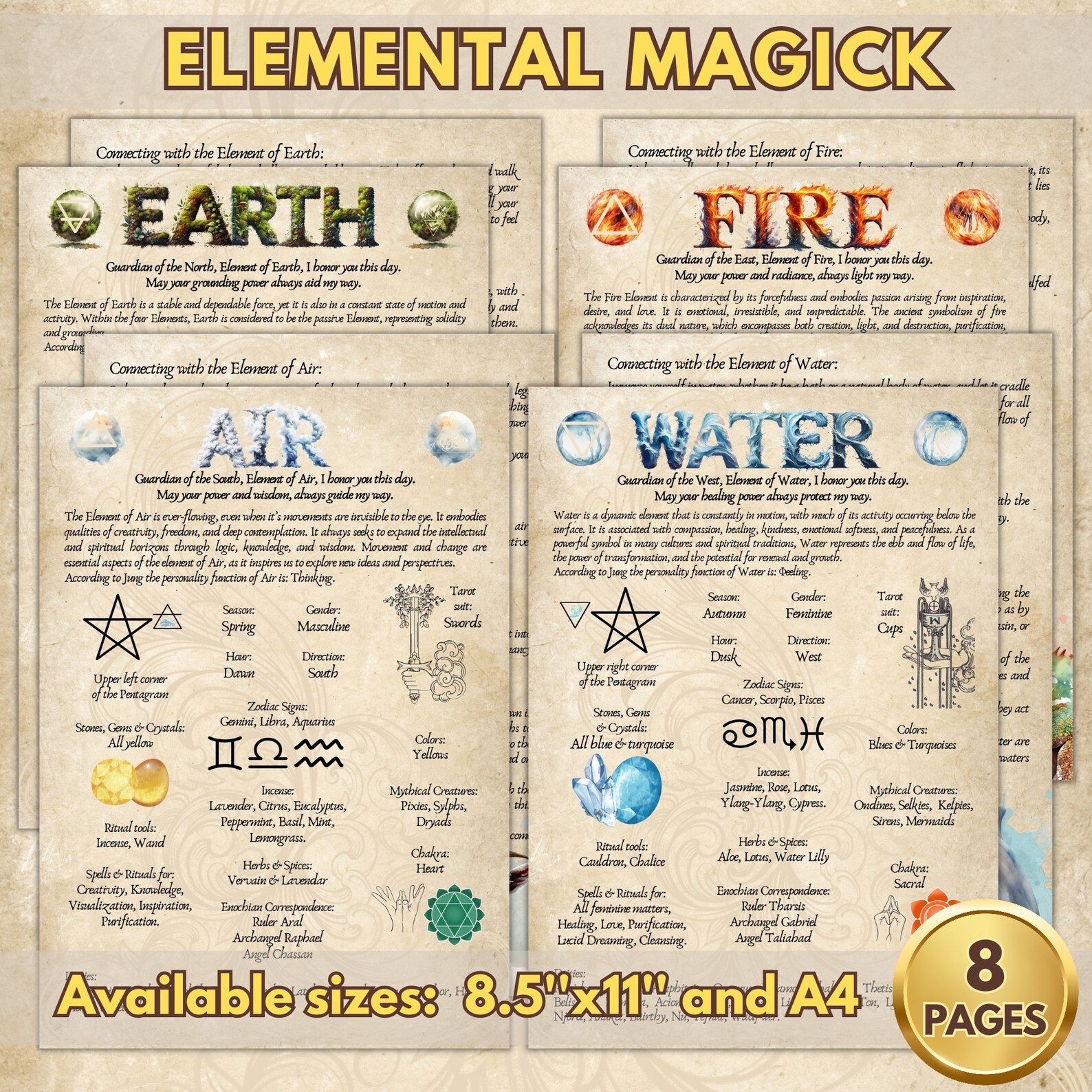 ELEMENTAL MAGICK | Instant Digital Download Printable Book of Shadows ...