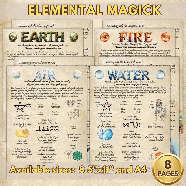 ELEMENTAL MAGICK | Instant Digital Download Printable Book of Shadows ...