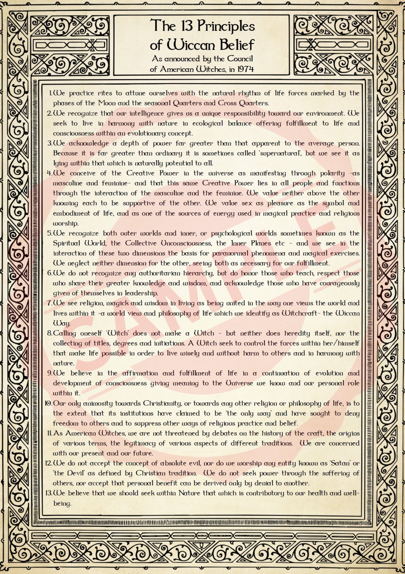 13 Principles of Wiccan Belief 2 Alternative Designs Instant Digital ...