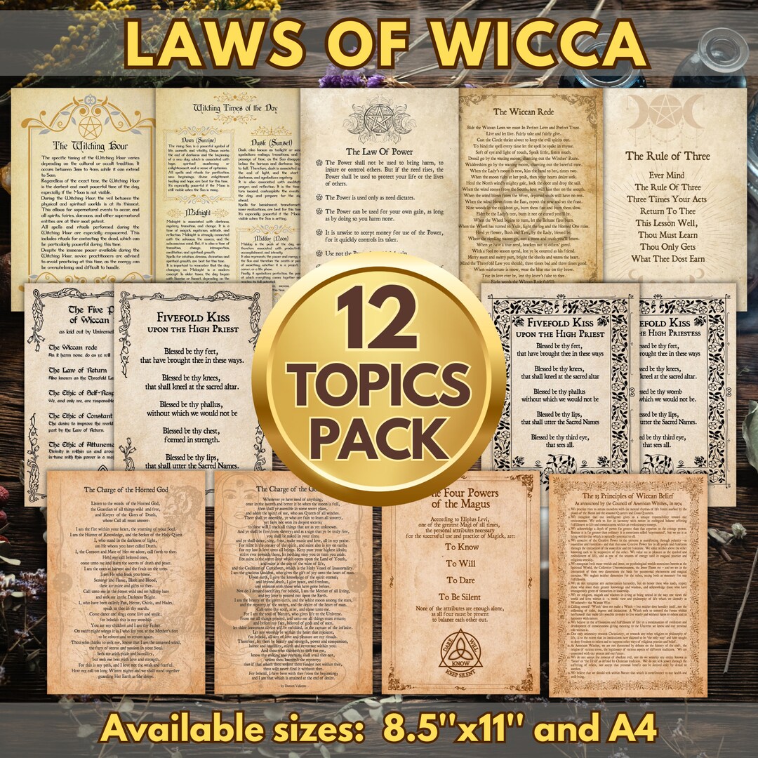 Laws of Wicca PACK Instant Digital Download Printable Pages Sizes A4 ...