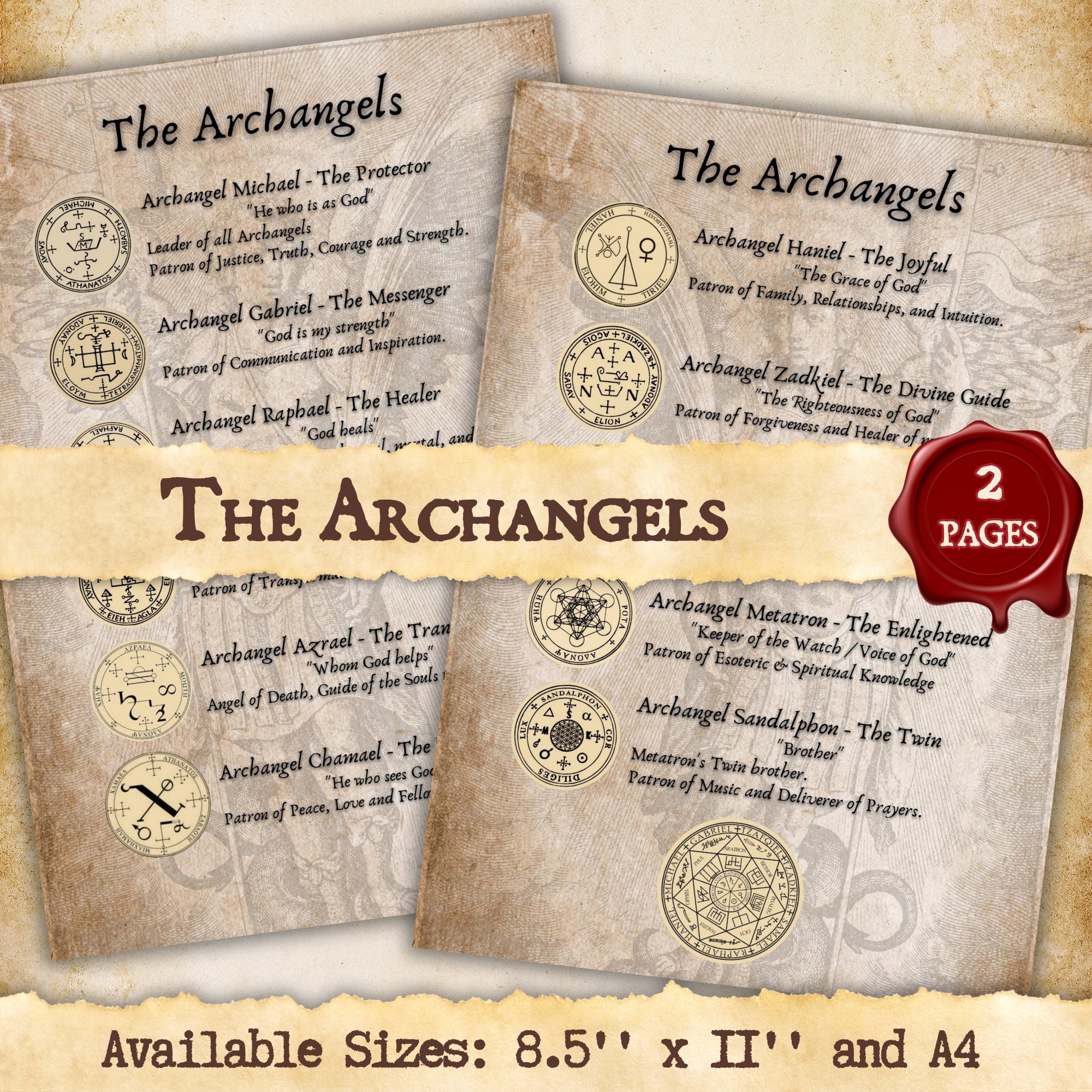 The ARCHANGELS | Enochian Magick | BOS / Grimoire Pages | .jpg Files A4 ...