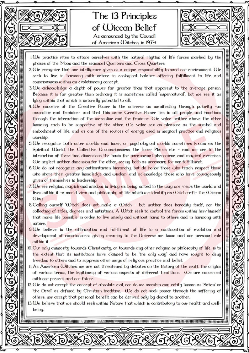 13 Principles of Wiccan Belief 2 Alternative Designs Instant Digital Download Printable Book of ...