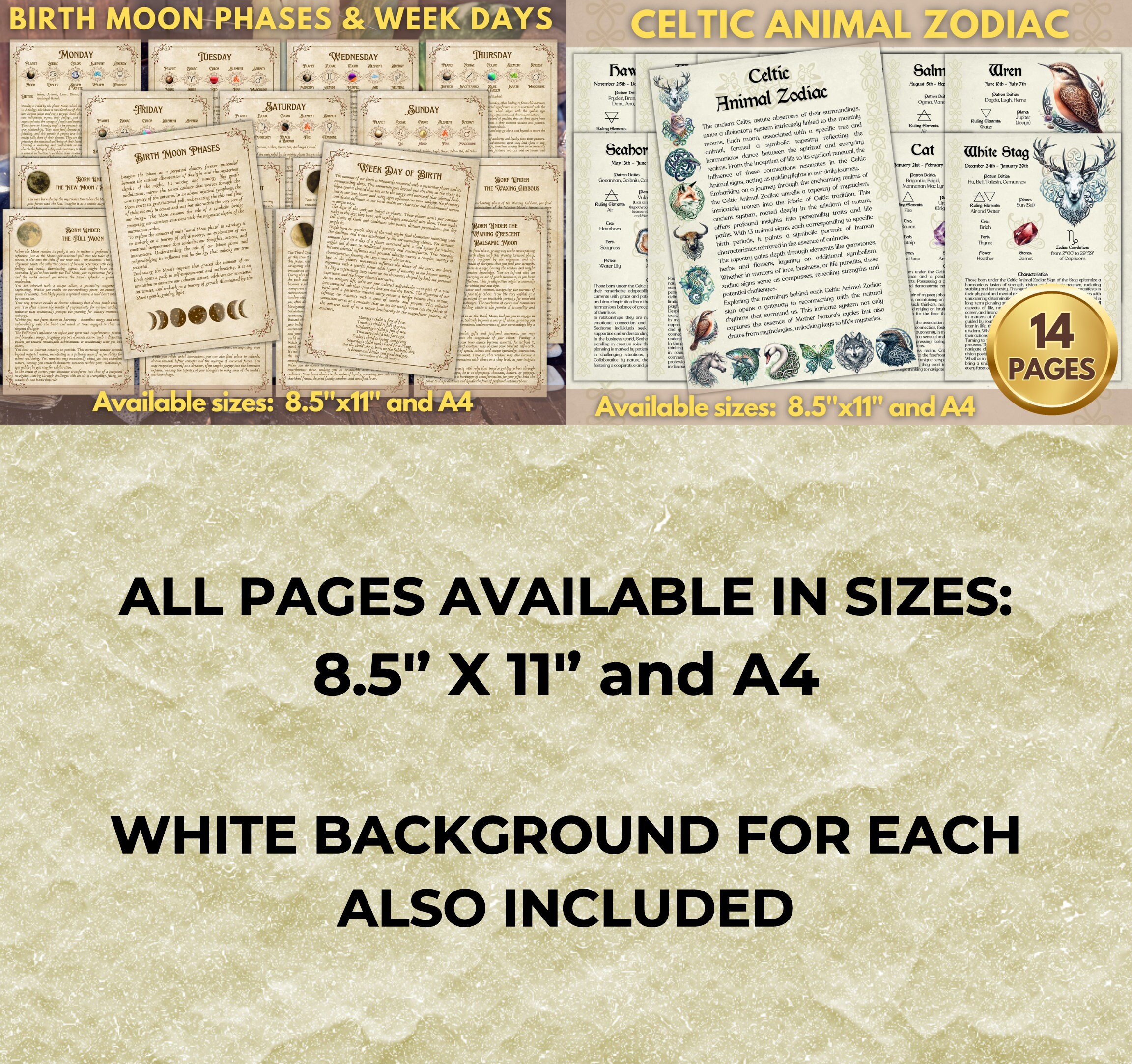 Zodiac and Birth Signs PACK Digital Printable Pages Sizes A4 & 8.5''x11 ...