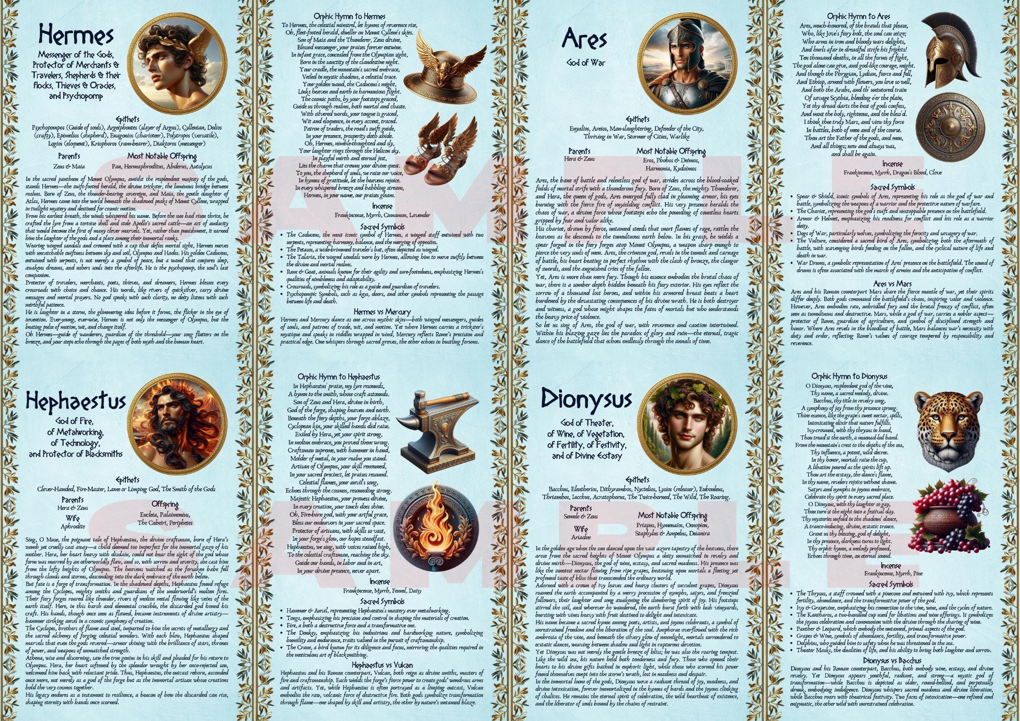 The 12 Greek OLYMPIAN GODS and GODDESSES | Instant Digital Download ...
