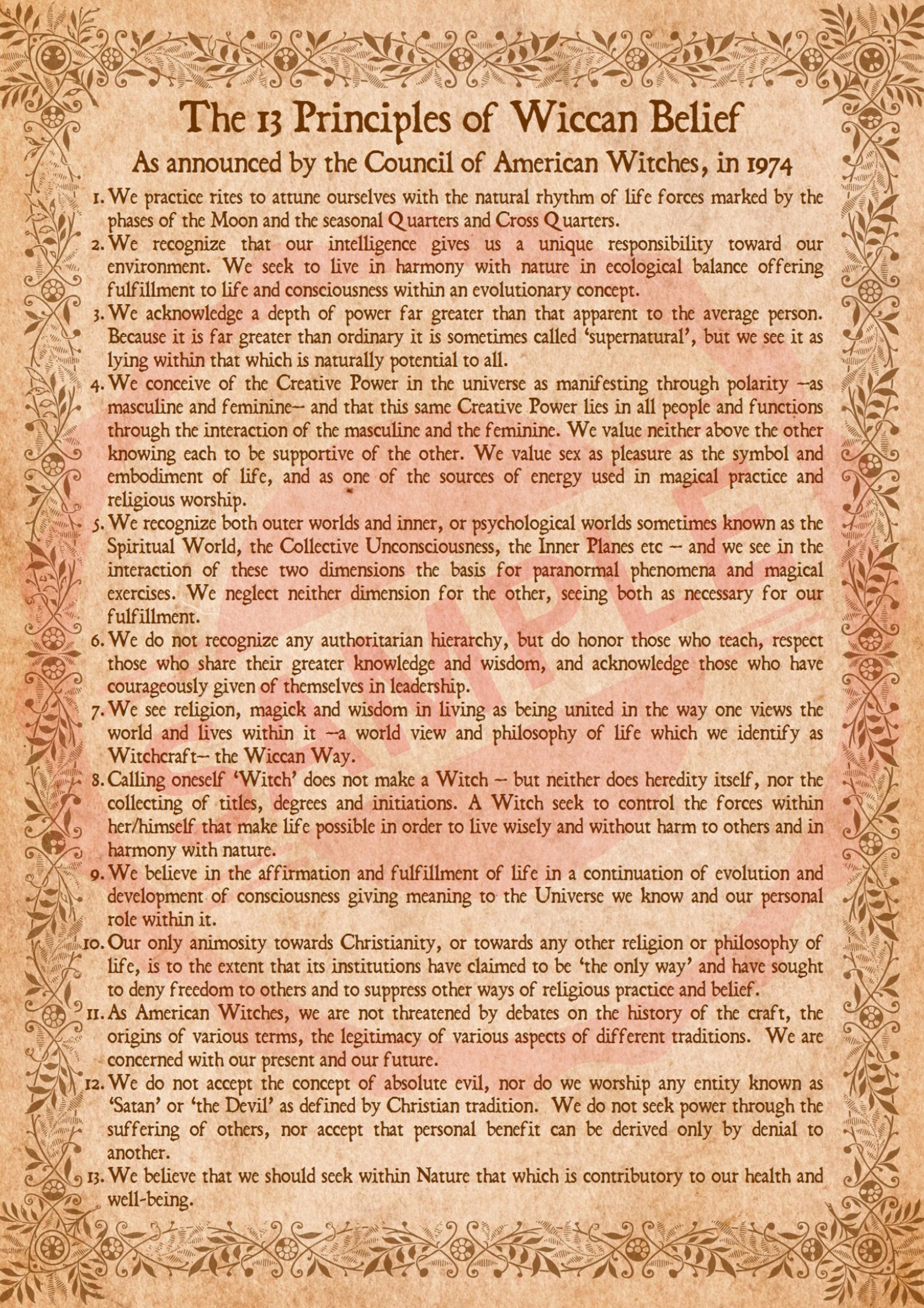 13 Principles of Wiccan Belief 2 Alternative Designs Instant Digital Download Printable Book of ...