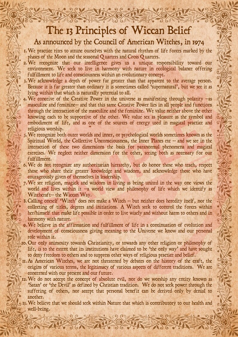 13 Principles of Wiccan Belief 2 Alternative Designs Instant Digital ...