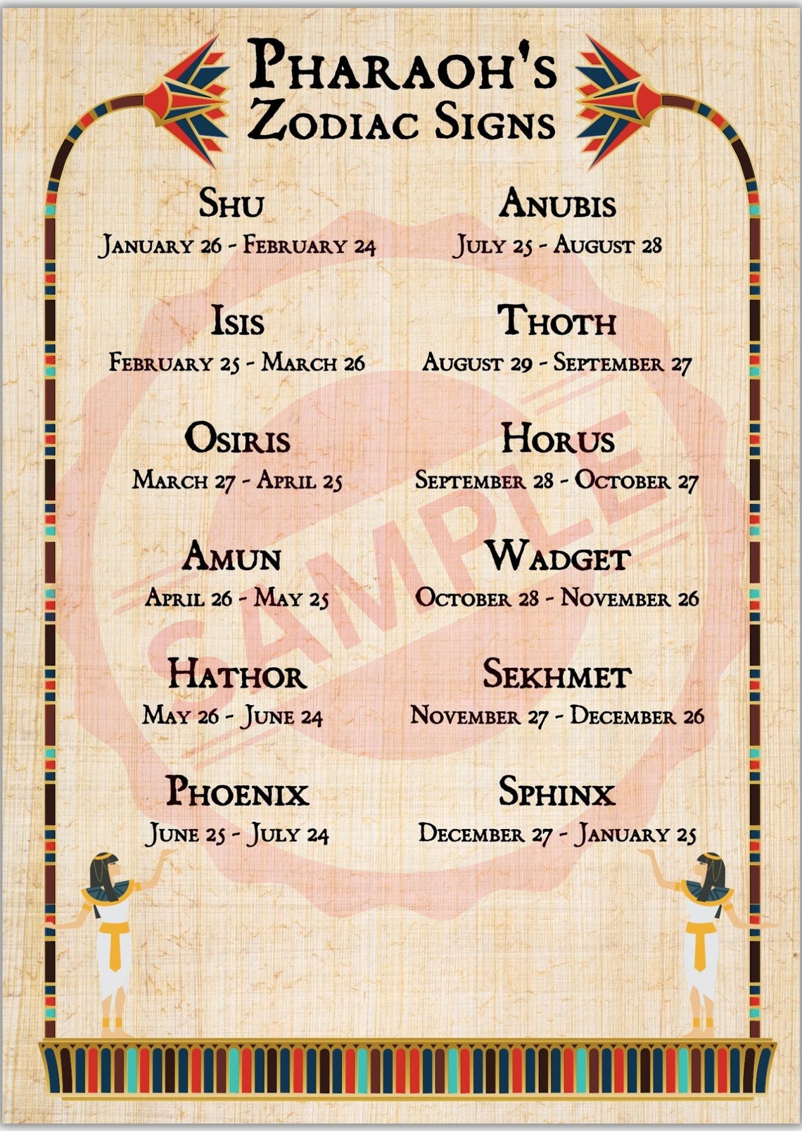 Ancient Egyptian Zodiac Signs Astrology Instant Digital Download ...