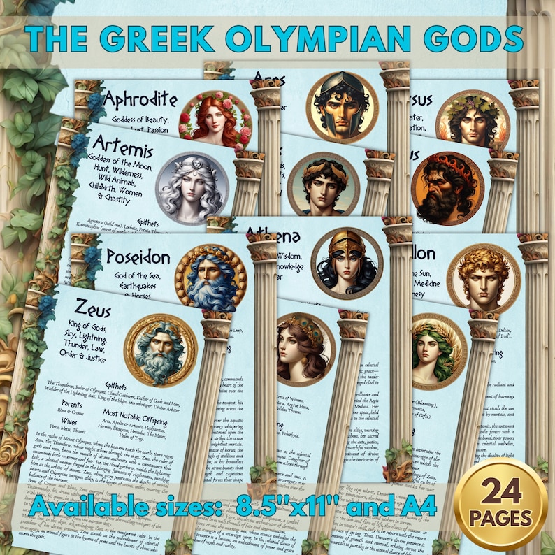 The 12 Greek OLYMPIAN GODS and GODDESSES Instant Digital Download ...