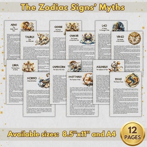 The Myths of the Zodiac Signs | Instant Digital Download Printable ...