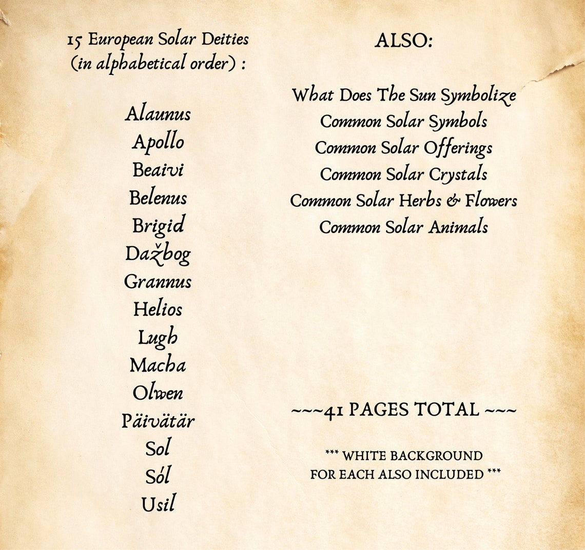 European SOLAR Deities | Digital Printable Pages | Sizes A4 & 8.5''x11 ...