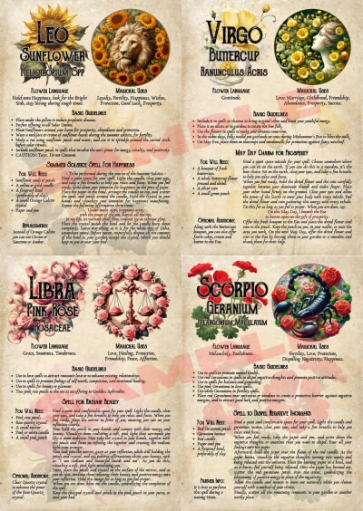 ZODIAC FLOWER MAGICK Instant Digital Download Printable Book of Shadows ...