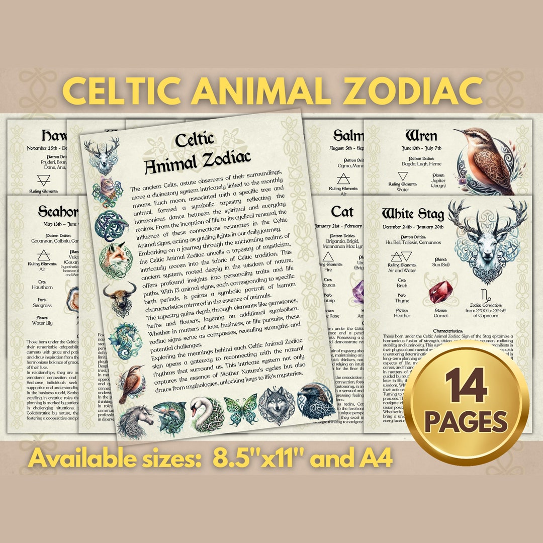CELTIC ANIMAL ZODIAC Instant Digital Download Printable Book of Shadows ...