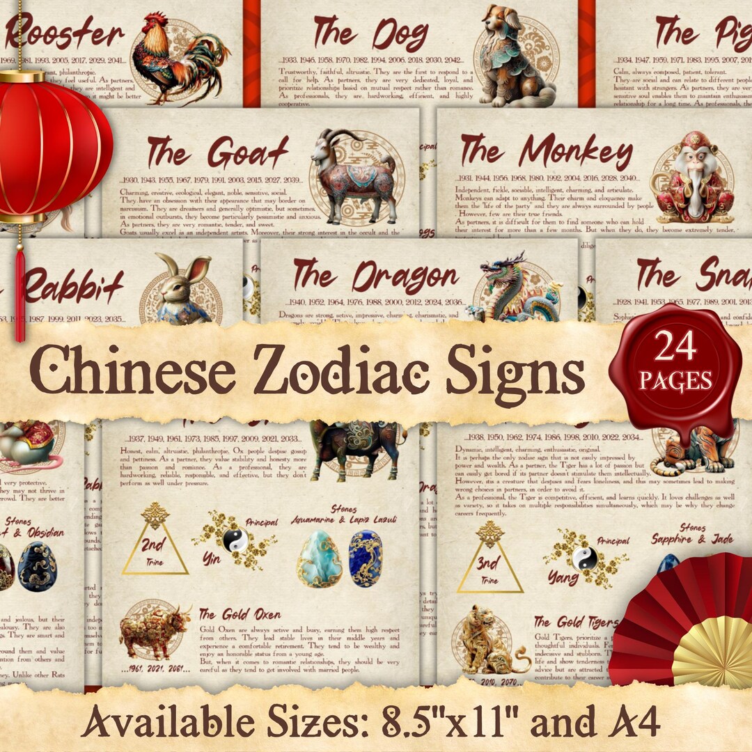 CHINESE ZODIAC Signs Astrology Instant Digital Download Printable Pages ...
