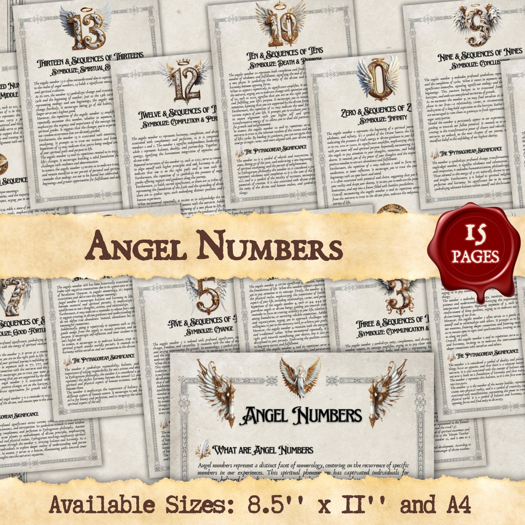 ANGEL NUMBERS | Instant Digital Download Printable Pages | Sizes A4 & 8 ...