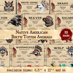 Native American Birth Totem Animals | Instant Digital Download ...
