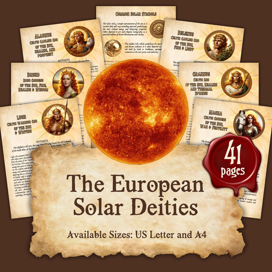 European SOLAR Deities | Digital Printable Pages | Sizes A4 & 8.5''x11 ...