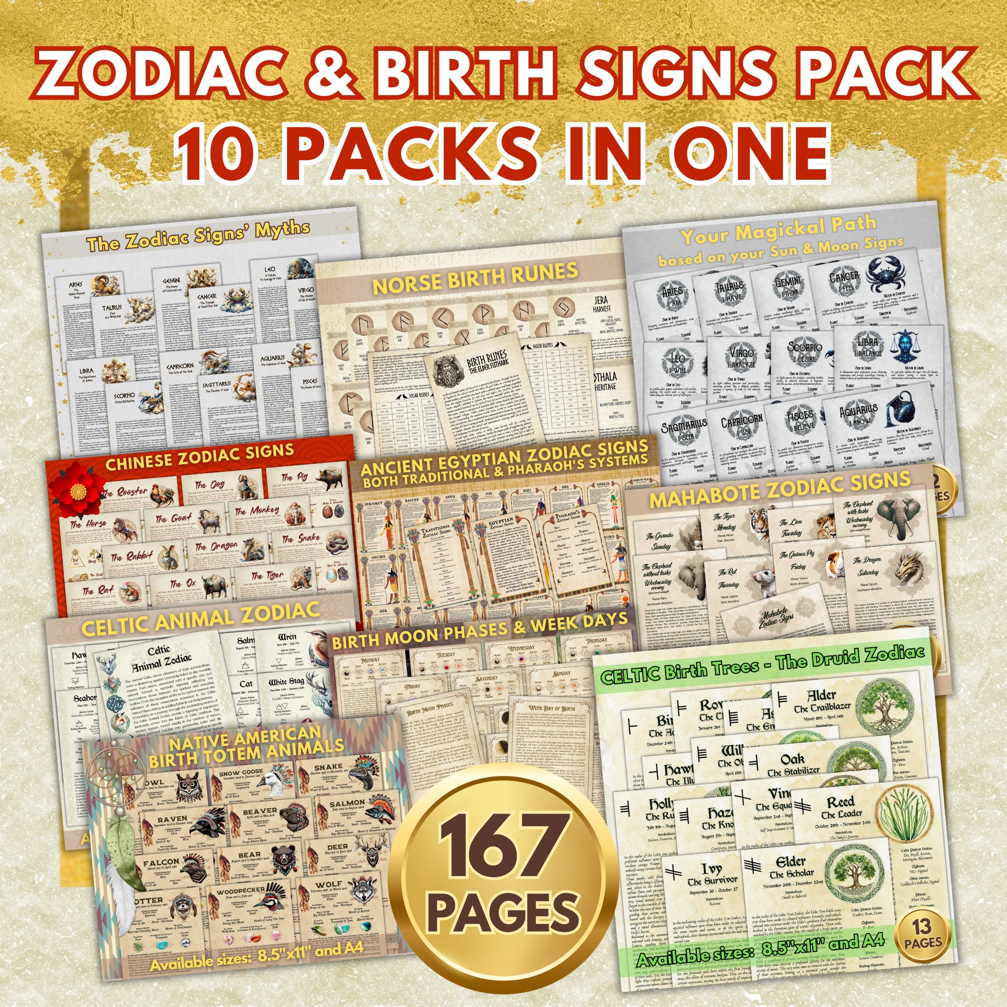 Zodiac and Birth Signs PACK Digital Printable Pages Sizes A4 & 8.5''x11 ...