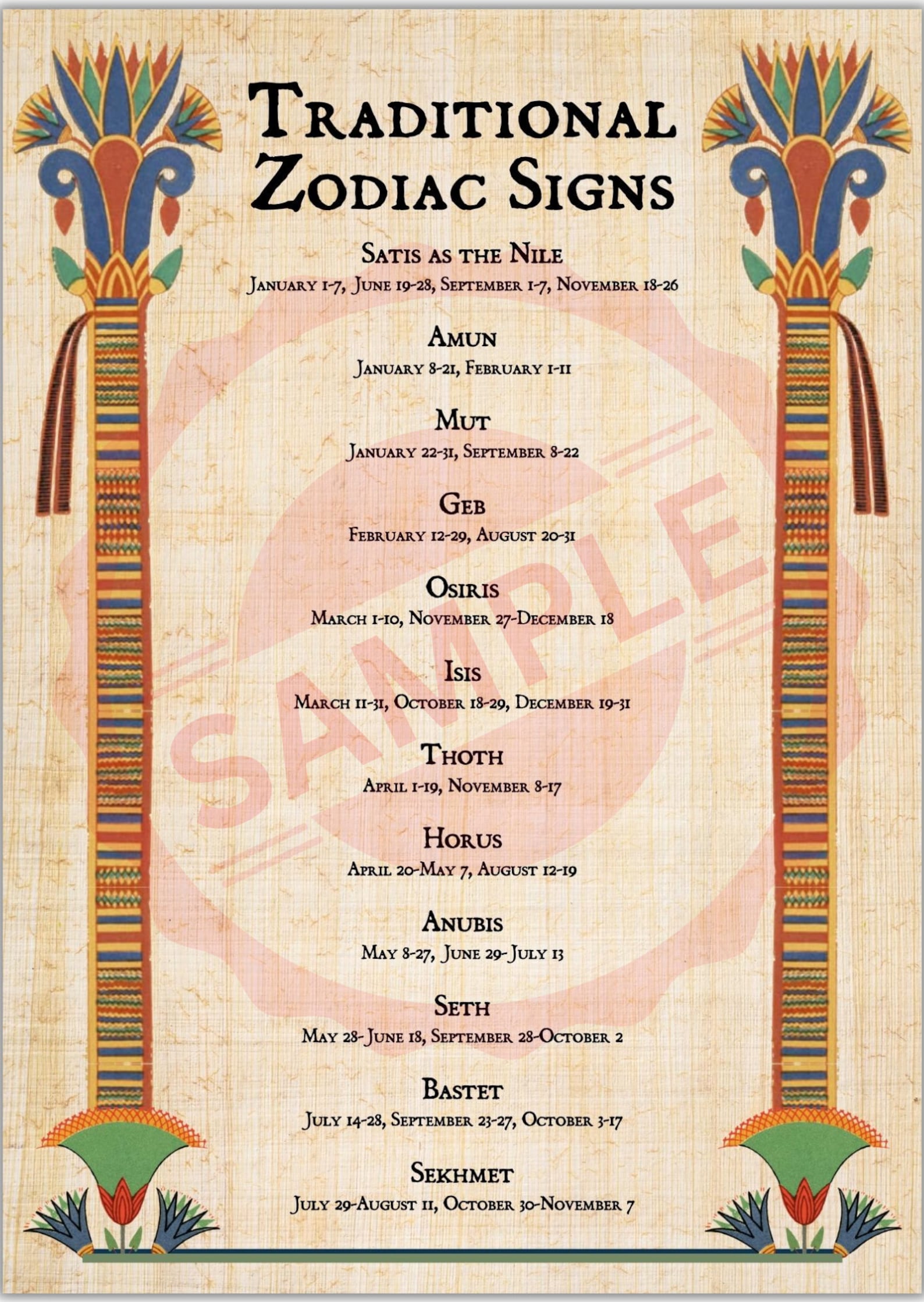 Ancient Egyptian Zodiac Signs Astrology Instant Digital Download ...