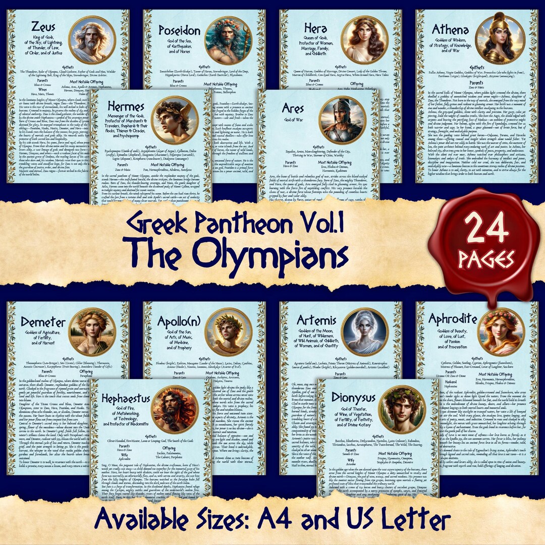 The 12 Greek OLYMPIAN GODS and GODDESSES | Instant Digital Download ...