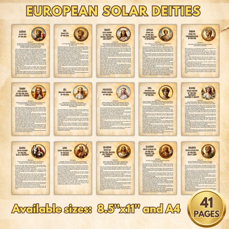 European Solar Deities Digital Printable Pages Sizes A4 & 8.5''x11'' - Etsy