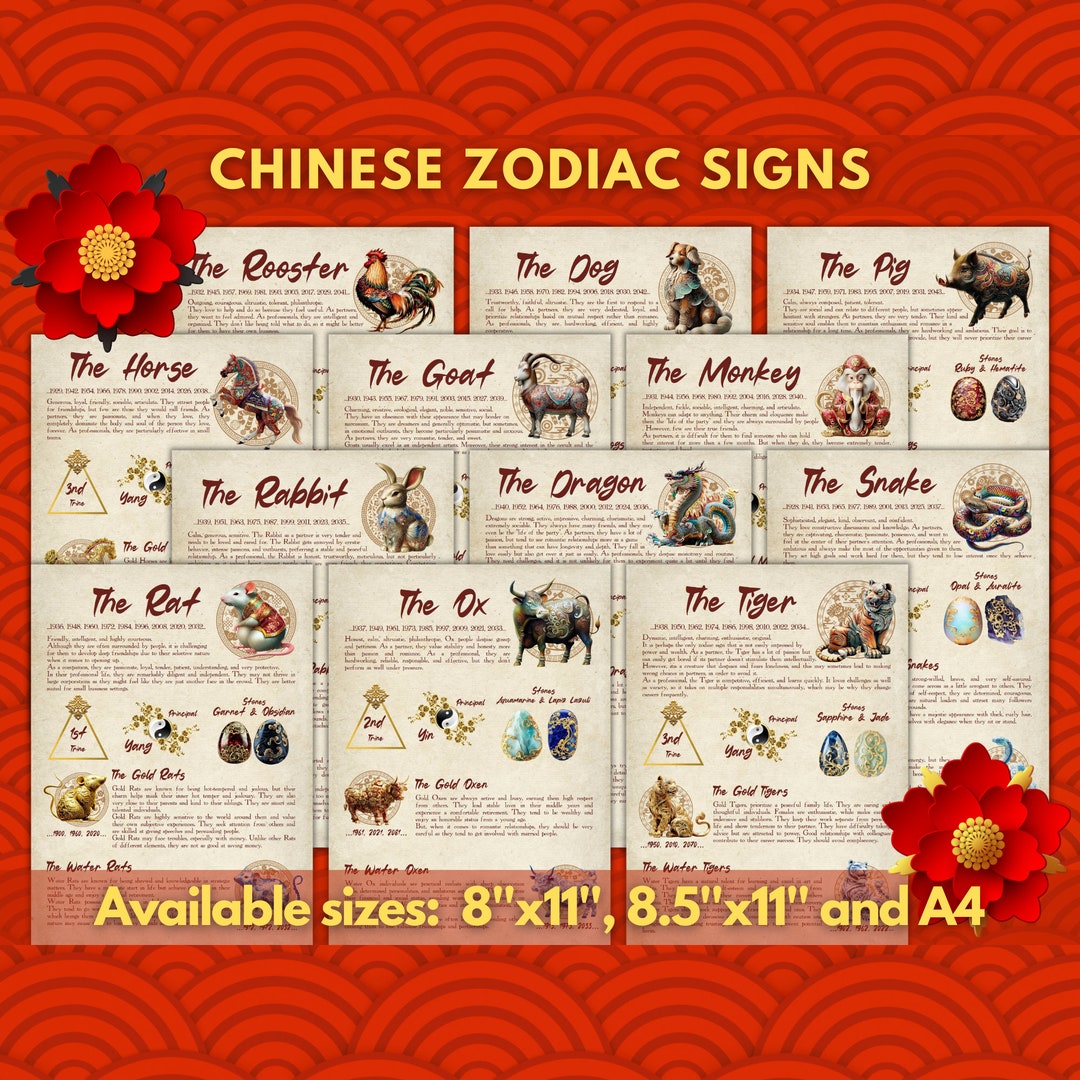 CHINESE ZODIAC Signs Astrology Instant Digital Download Printable Pages ...