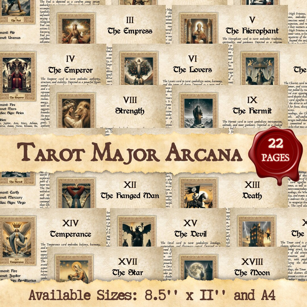 The MAJOR ARCANA Tarot Cards | Instant Digital Download Printable Pages ...