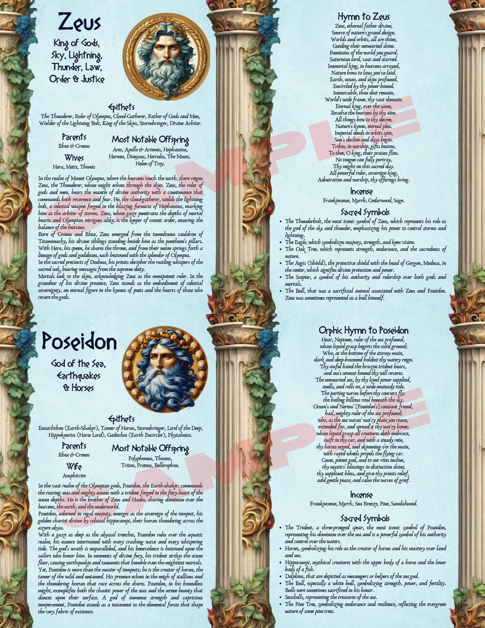 The 12 Greek OLYMPIAN GODS and GODDESSES Instant Digital Download ...