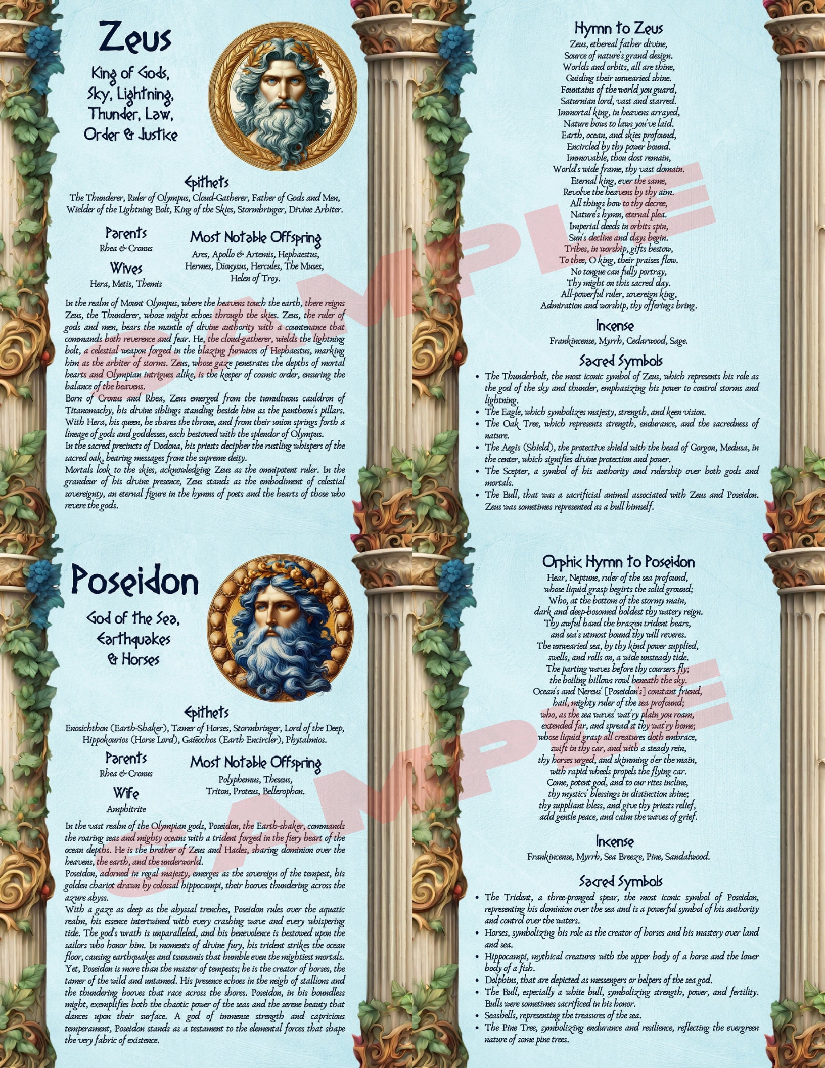 The 12 Greek OLYMPIAN GODS and GODDESSES Instant Digital Download ...