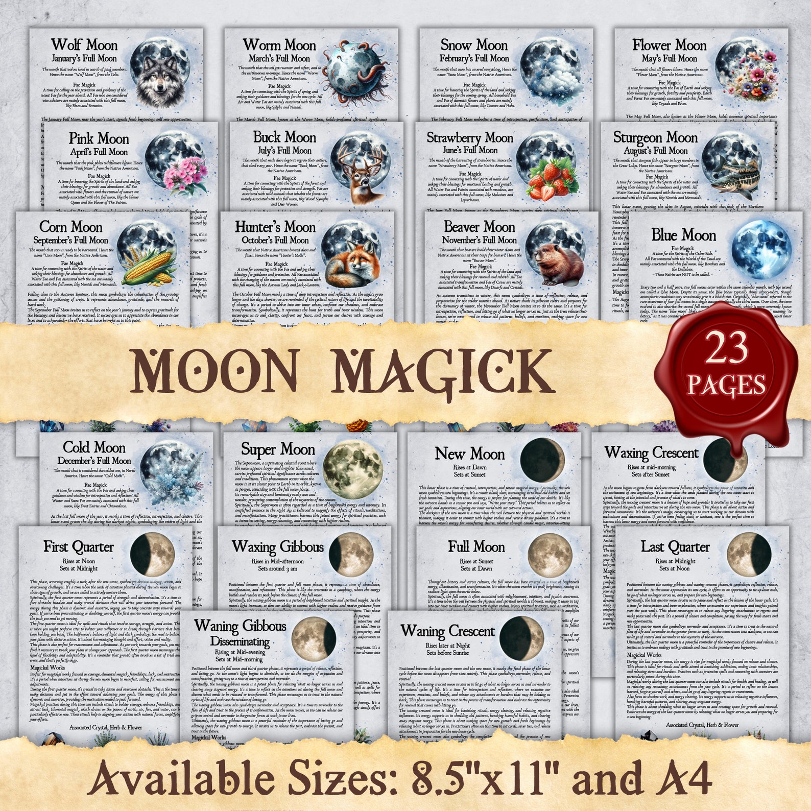 MOON MAGICK Instant Digital Download Book of Shadows / Grimoire Pages ...