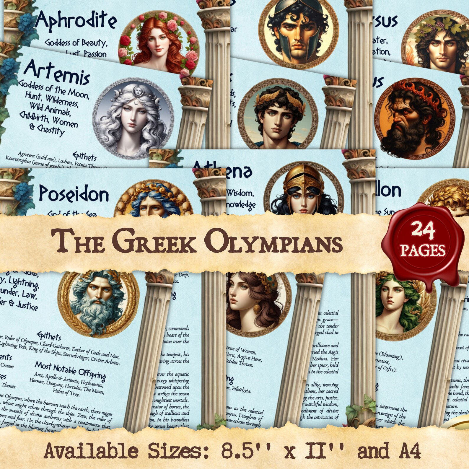 The 12 Greek OLYMPIAN GODS and GODDESSES Instant Digital Download ...